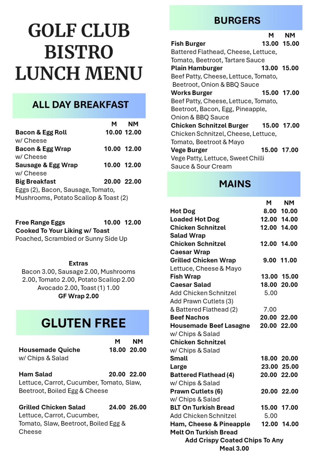 Bistro Menu | Open 7 Days | Lunch & Dinner